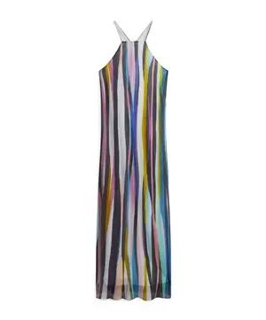 SELF-PORTRAIT Maxi Dress With Halterneck And Abstract Stripes