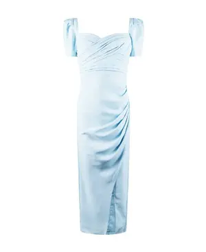 SELF-PORTRAIT Short Sleeve Midi Dress With Pleated Details - Blue