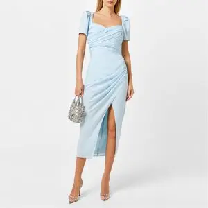 SELF-PORTRAIT Short Sleeve Midi Dress With Pleated Details
