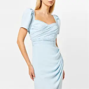 SELF-PORTRAIT Short Sleeve Midi Dress With Pleated Details