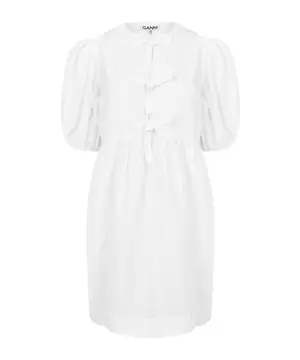 GANNI Short Sleeve Dress With Bow Detail - White
