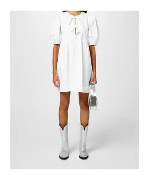 GANNI Short Sleeve Dress With Bow Detail