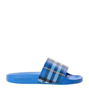 Burberry Checked Pool Slides - Blue