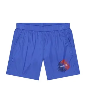 Moncler Emblem Patch Beach Shorts - Blue