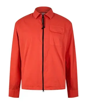 C.P. COMPANY Gabardine Lens Cotton Long Sleeve Overshirt - Red