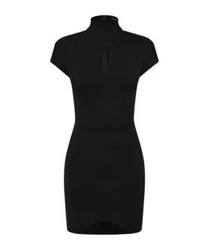 MUGLER Short Sleeve Cut Out Star Dress - Black