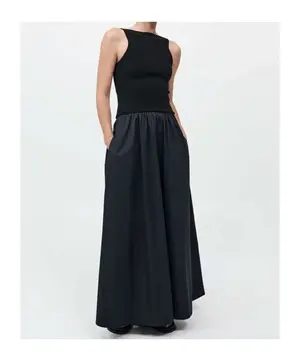 ST. AGNI Sleeveless Lace Knit Patchwork Maxi Dress - Black