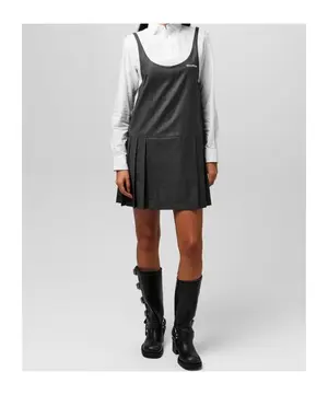 Miu Miu Logo Embroidered Pleated Mini Dress