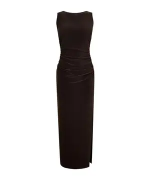 Norma Kamali Sleeveless Pleated Gown - Espresso