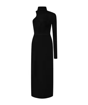 Moncler Asymmetrical High Neck Maxi Dress - Black