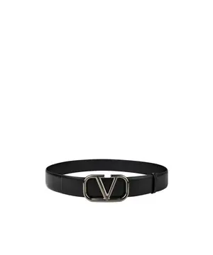 Valentino Garavani Logo Detail Leather Belt - Black