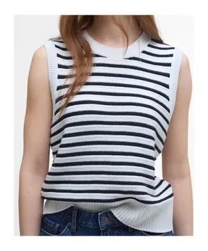 Barbour Striped Sleeveless Crew Neck Sweater
