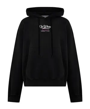 Off-White Vintage Wash Logo Print Drawstring Hoodie