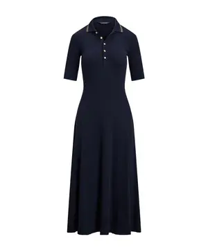 Ralph Lauren Cotton Blend Mid-length A-line Dress With Logo Button Embellishment