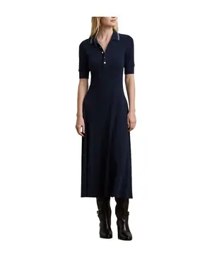 Ralph Lauren Cotton Blend Mid-length A-line Dress With Logo Button Embellishment
