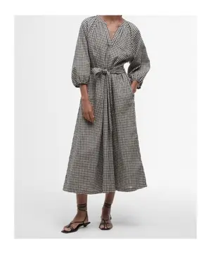 Barbour Long Sleeve Midi Dress With Gingham Checks