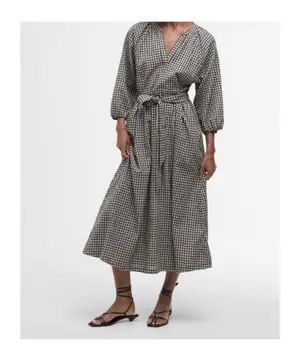 Barbour Long Sleeve Midi Dress With Gingham Checks