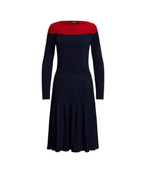 Ralph Lauren Ribbed Knit Pleated Dress - Black