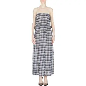 Emporio Armani Plaid Strapless Maxi Dress