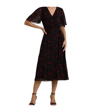 Ralph Lauren Floral Wrap Midi Dress - Black