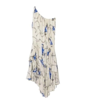 Burberry Burberry One-Shoulder Chain Print Tiered Ruffled Dress Nude