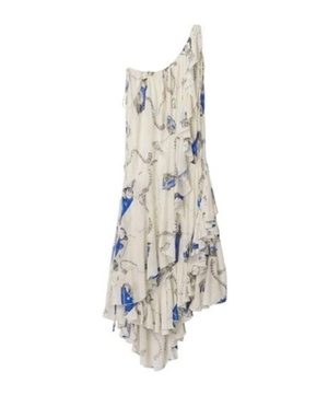 Burberry One-shoulder Chain Print Tiered Ruffled Dress - Nude