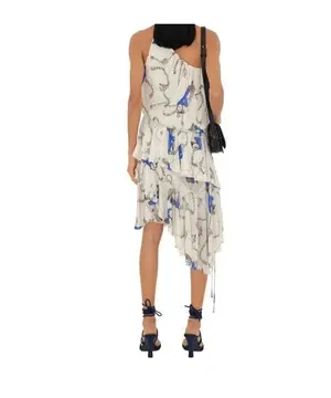 Burberry One-shoulder Chain Print Tiered Ruffled Dress - Nude