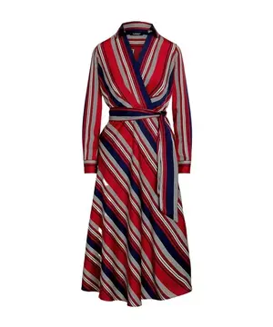 Ralph Lauren Striped Wrap Midi Dress - Red