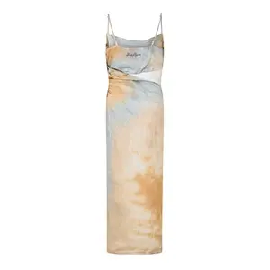 Off-White Spaghetti Strap Draped Maxi Dress
