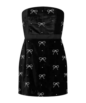 LoveShackFancy Rhinestone Bow Embellished Off-the-shoulder Mini Dress