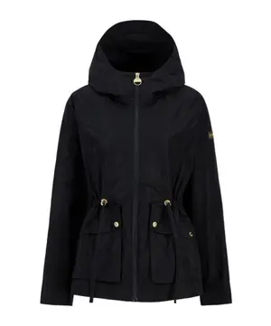 Barbour Long-sleeved Casual Jacket With Adjustable Waist And Drawstring Hood - Black