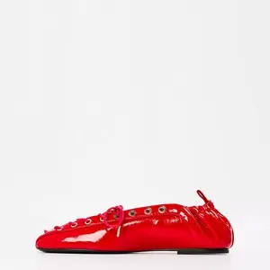GANNI Lace Up Ballet Pumps - Red