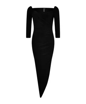 Norma Kamali Off-shoulder Draped Gown With Asymmetrical Hem