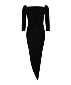Norma Kamali Off-shoulder Draped Gown With Asymmetrical Hem