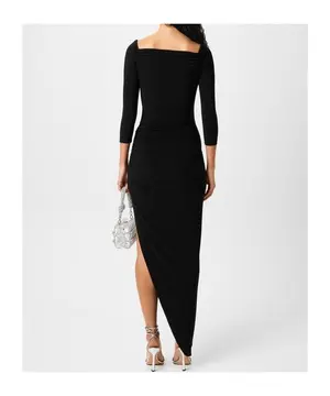 Norma Kamali Off-shoulder Draped Gown With Asymmetrical Hem