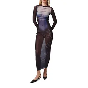 JEAN PAUL GAULTIER Long Sleeve Sheer Floral Maxi Dress