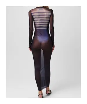 JEAN PAUL GAULTIER Long Sleeve Sheer Floral Maxi Dress