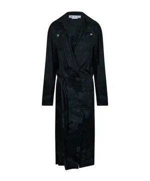 Off-White Satin Floral Jacquard Wrap Dress - Black