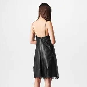 Off-White Leather Lace Trim Slip Dress - Black