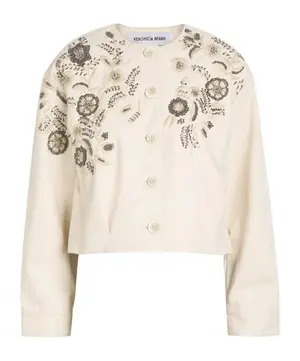 Veronica Beard Emeren Floral-embellished Cotton Jacket - Beige