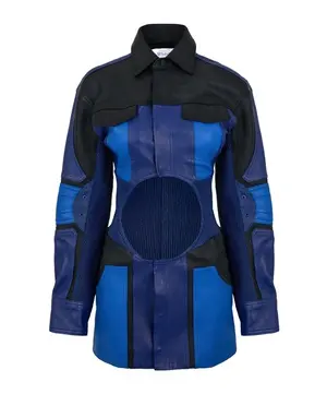 Off-White Faux Leather Paneled Cut-out Mini Dress