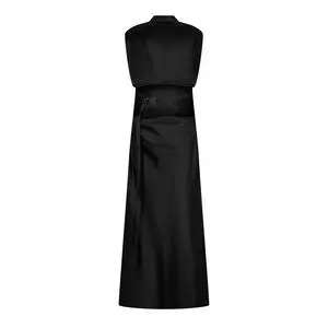 Off-White Maxi Dress In Glossy Satin With Stand Collar
