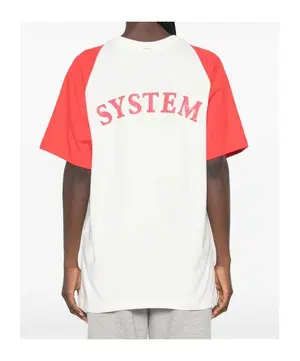 SYSTEM Raglan-sleeve Graphic-print T-shirt - White/red