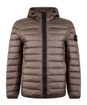 Stone Island Compass Badge Quilted Hooded Jacket - Brown