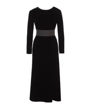 Emporio Armani Long Sleeve Maxi Dress With Belt Detail - Black
