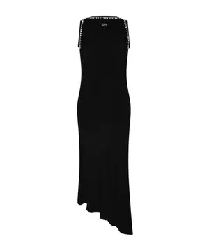 Off-White Ribbed Semi-transparent Backless Viscose Maxi Dress