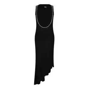Off-White Ribbed Semi-transparent Backless Viscose Maxi Dress