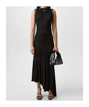 Off-White Ribbed Semi-transparent Backless Viscose Maxi Dress