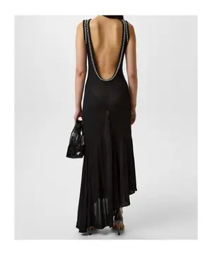Off-White Ribbed Semi-transparent Backless Viscose Maxi Dress