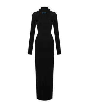 Off-White Embroidered Floral High Neck Maxi Dress